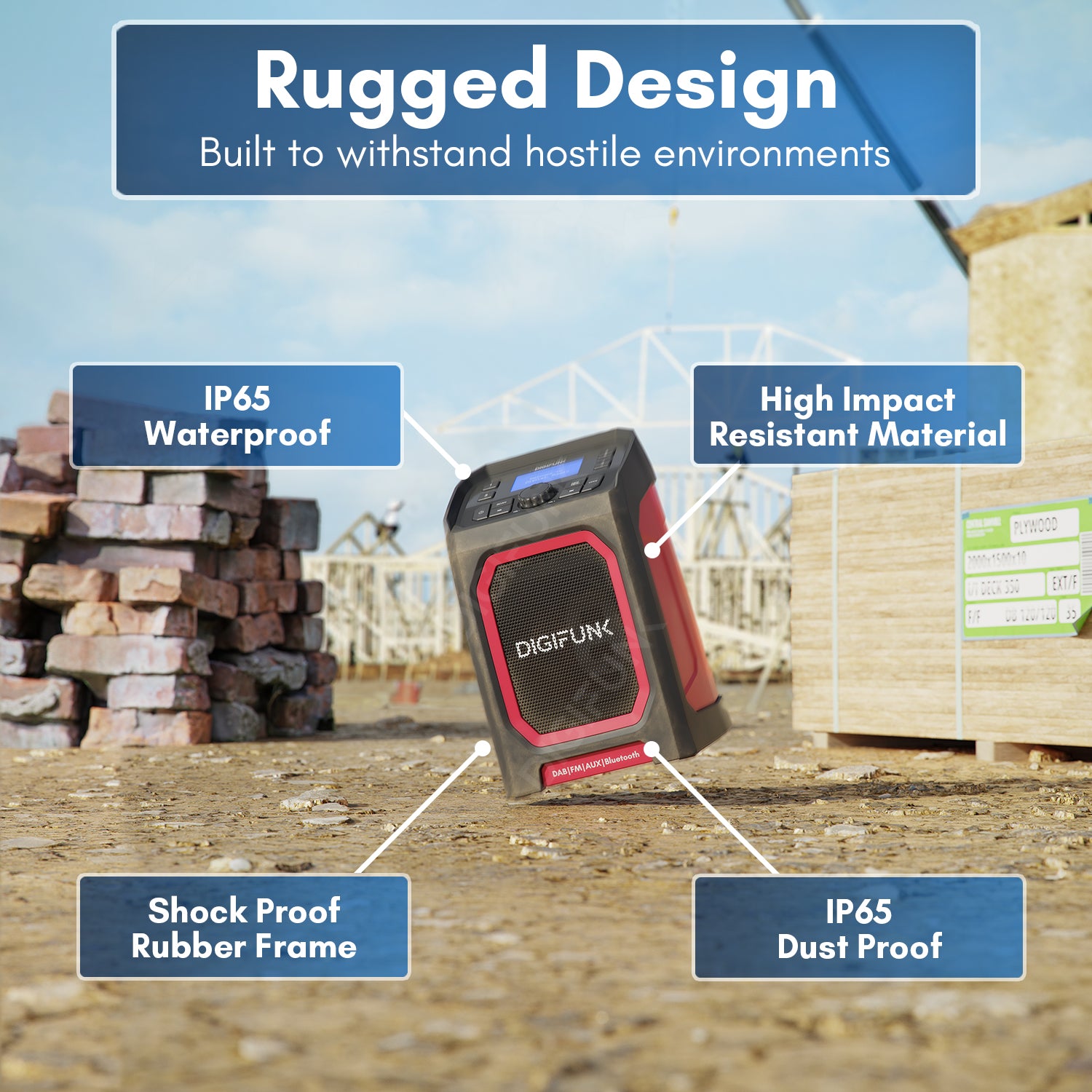 Work Site Radio | USB Rechargeable | DAB+, FM, Bluetooth | IP65 ...