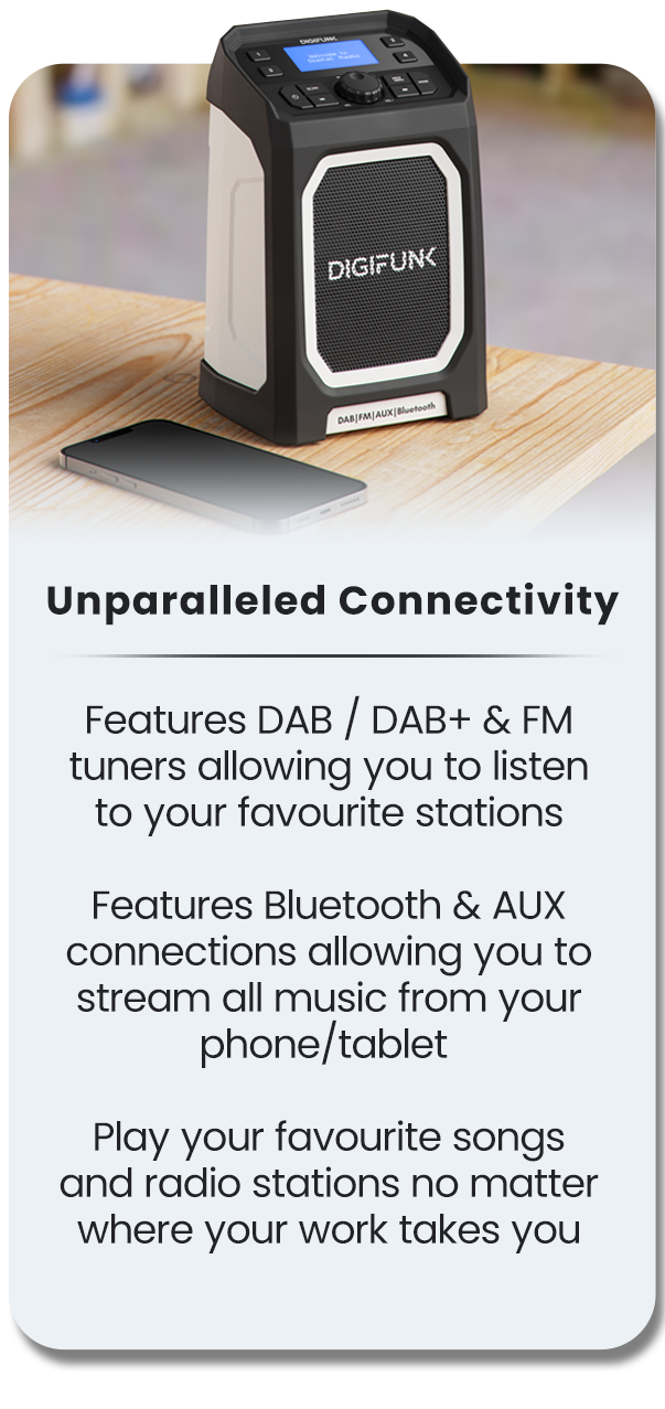 Work Site Radio | USB Rechargeable | DAB+, FM, Bluetooth | IP65 ...