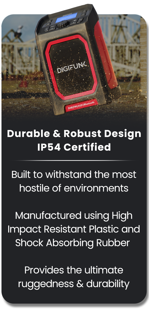 Work Site Radio | USB Rechargeable | DAB+, FM, Bluetooth | IP65 Waterproof – DigiFunkUK