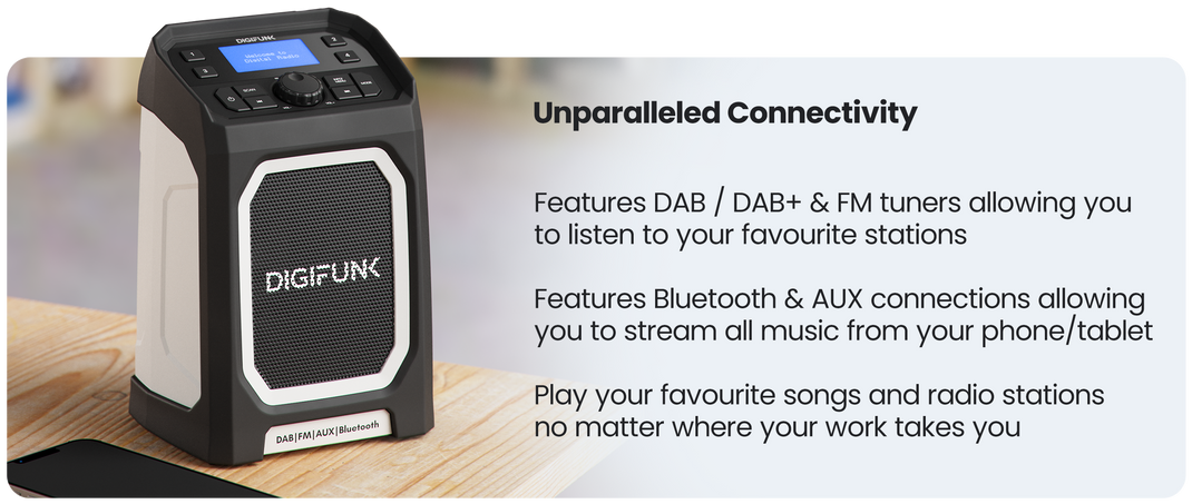 Work Site Radio | USB Rechargeable | DAB+, FM, Bluetooth | IP65 ...